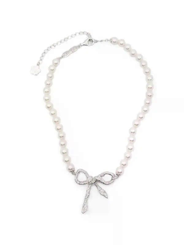 YVMIN Bow Pearl Necklace - Silver
