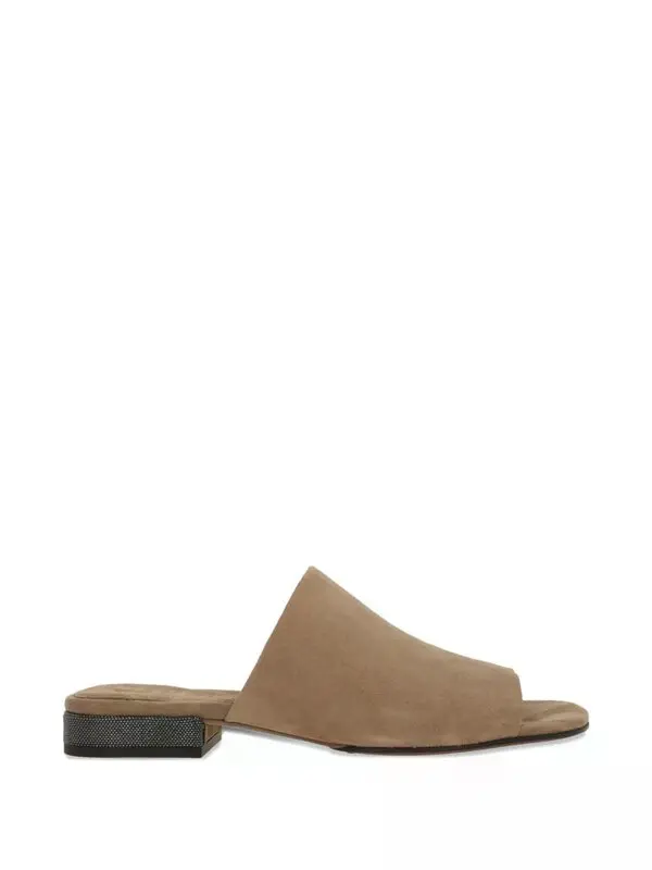 Brunello Cucinelli Suede Open-toe Mules With Monili-embroidered Heel