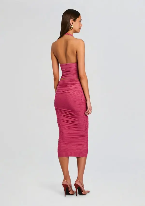 SEROYA Pia Mesh Midi Skirt - Sangria