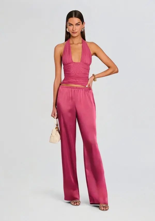 SEROYA Lillian Satin Pant - Sangria