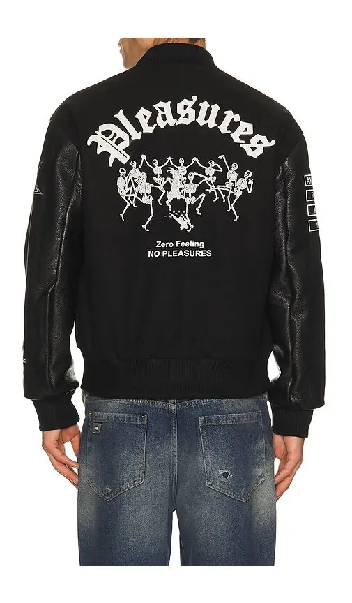 PLEASURES X Zero Skateboards Varsity Jacket