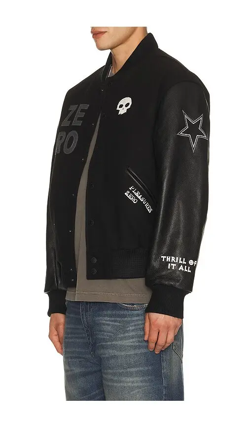 PLEASURES X Zero Skateboards Varsity Jacket
