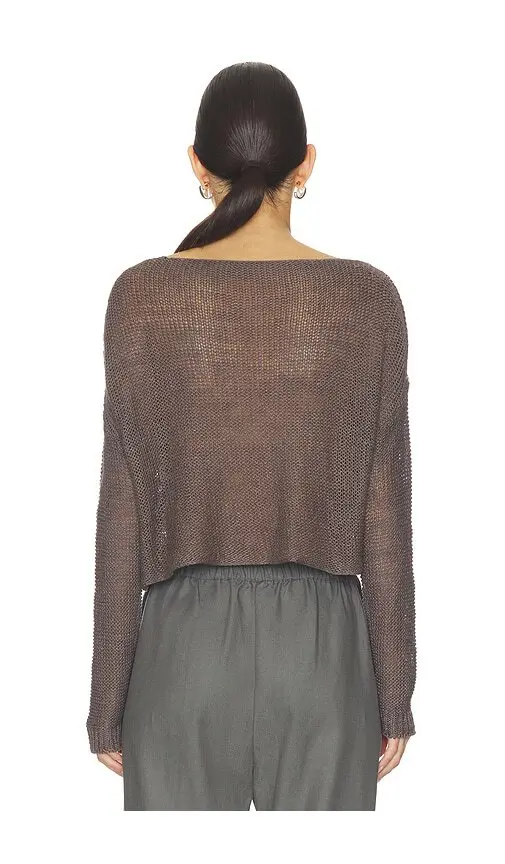 Enza Costa Linen Open Knit Bateau Sweater - Chocolate