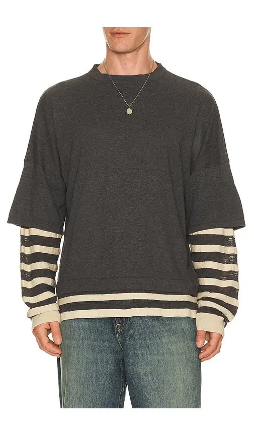 ISA BOULDER Gauzine Stripe Long Sleeves - Grey