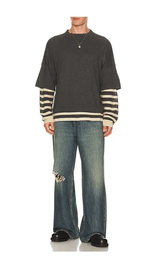 ISA BOULDER Gauzine Stripe Long Sleeves - Grey