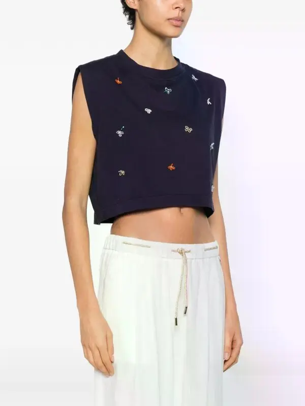 FORTE_FORTE Embroidered Sleeveless T-shirt - Blue