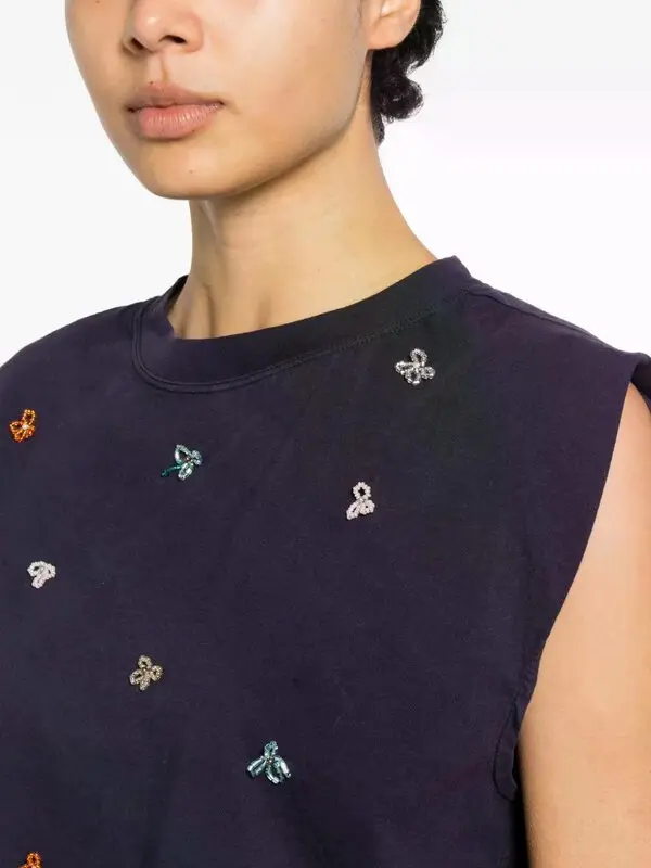 FORTE_FORTE Embroidered Sleeveless T-shirt - Blue