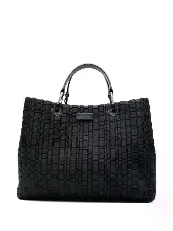 Emporio Armani Woven Top-handle Tote Bag - Black