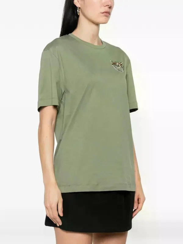 Pinko Embroidered T-shirt With Crystal Love Birds Logo