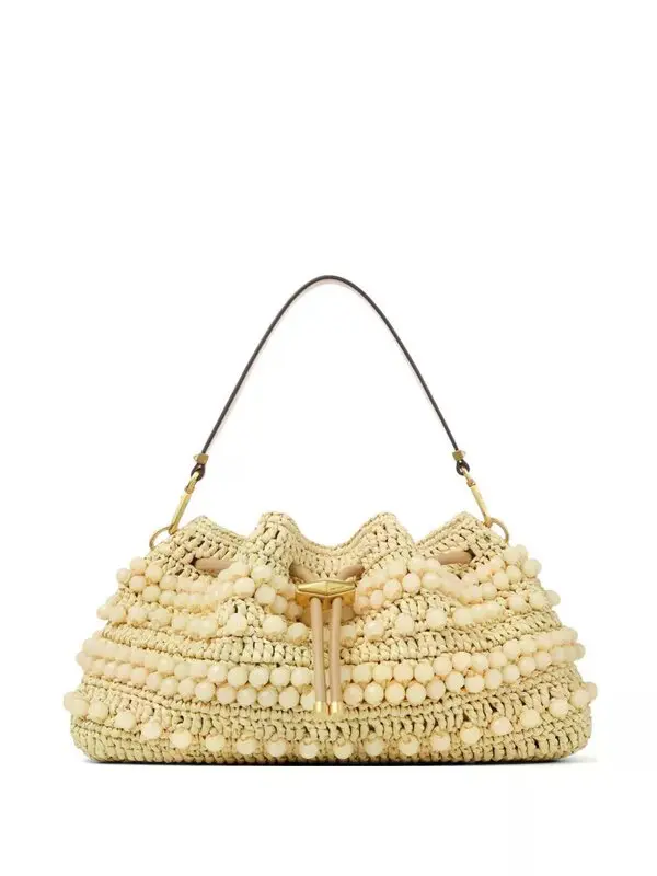 JIMMY CHOO Medium Cinch Bucket Bag With Beaded Embellishments - Neutrals