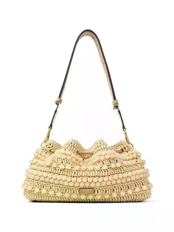 JIMMY CHOO Medium Cinch Bucket Bag With Beaded Embellishments - Neutrals