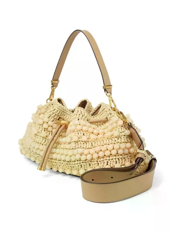 JIMMY CHOO Medium Cinch Bucket Bag With Beaded Embellishments - Neutrals