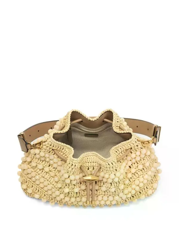 JIMMY CHOO Medium Cinch Bucket Bag With Beaded Embellishments - Neutrals