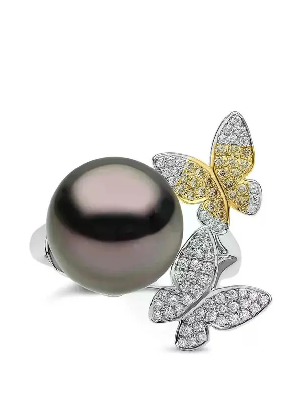 Yoko London Butterfly Pearl And Diamond Ring - Silver