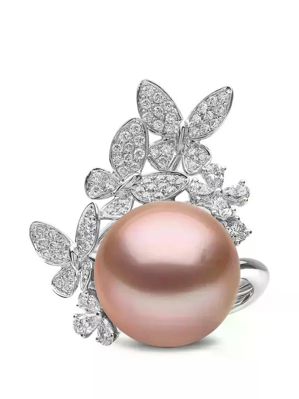 Yoko London Freshwater Pearl And Diamond Butterfly Ring - Silver