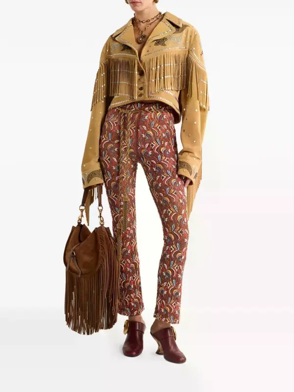 Etro Cropped Studded Fringed Leather Jacket