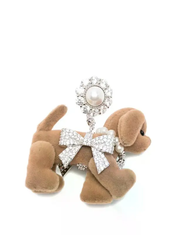YVMIN Pave Bowknot Plush Puppy Earring - Silver