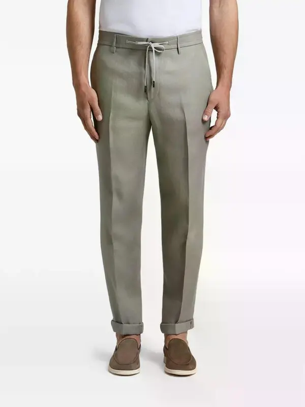Peserico Linen Straight-leg Trousers With Elasticated Waistband - Grey