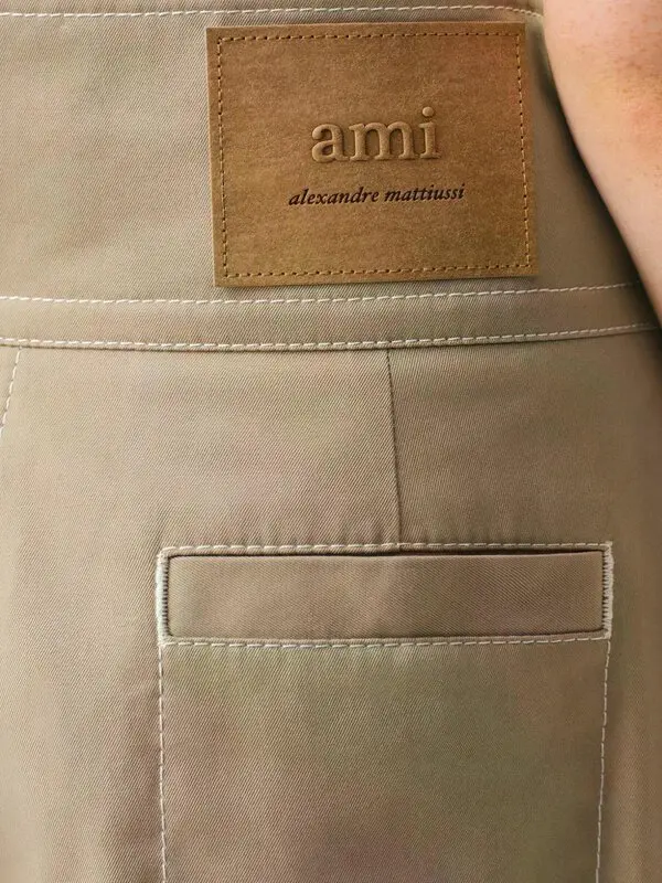 AMI Paris Cotton Gabardine Belted Trousers
