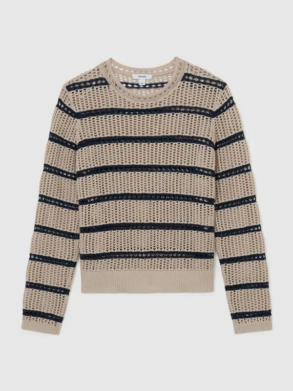 REISS Cotton-blend Open-knit Stripe Jumper - Neutral/navy