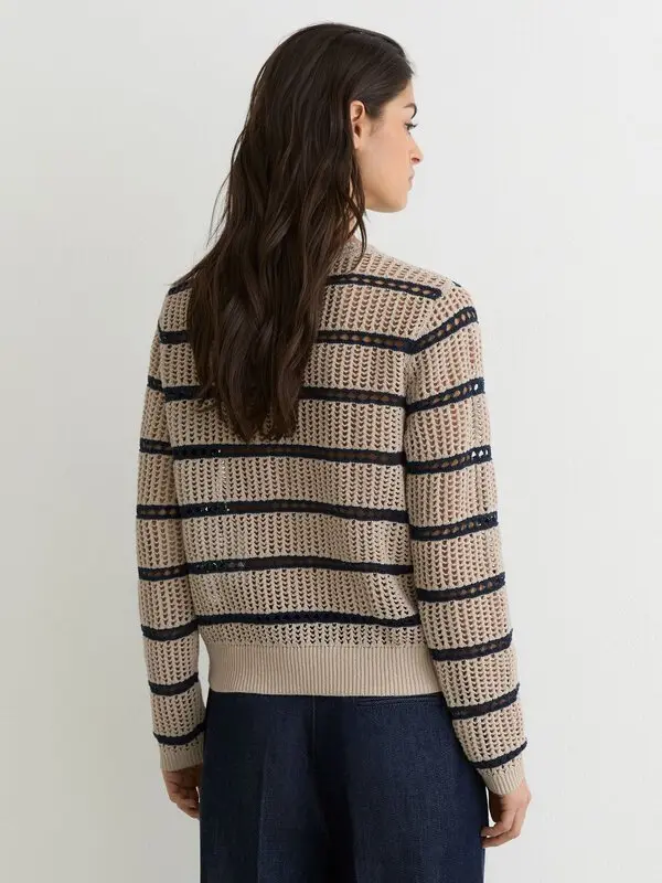 REISS Cotton-blend Open-knit Stripe Jumper - Neutral/navy