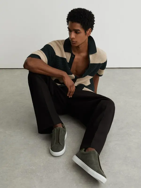 REISS Emil Suede Slip-on Trainers - Pine Green