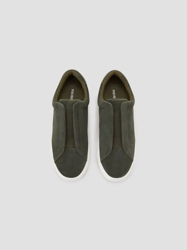 REISS Emil Suede Slip-on Trainers - Pine Green