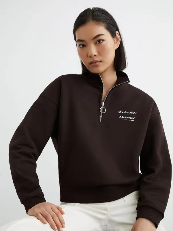 REISS X Mclaren F1 Teammclaren Racing Cotton Half-zip Sweatshirt - Chocolate Brown