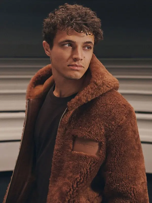 REISS Racing Shearling Hooded Jacket - Brown