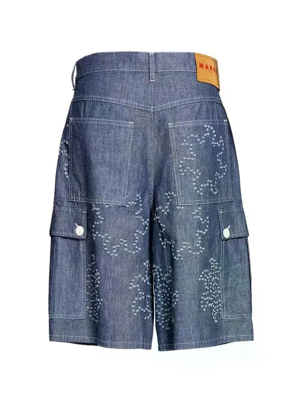 Marni Embroidered Denim Shorts - Blue