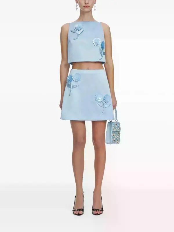 SELF-PORTRAIT Floral Appliqué Top - Blue