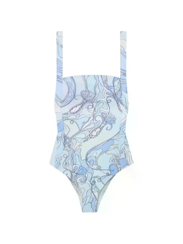Emilio Pucci Orchidee-print Swimsuit - Blue