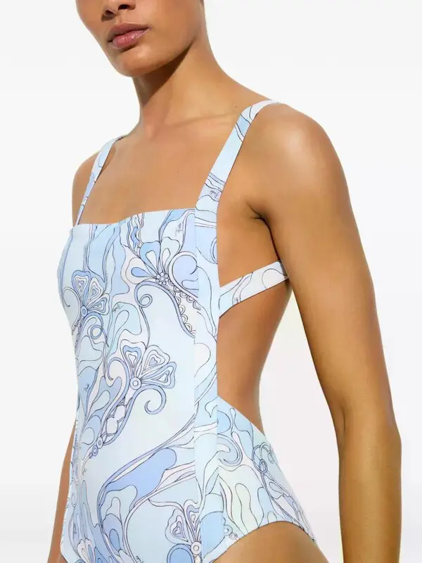 Emilio Pucci Orchidee-print Swimsuit - Blue | Editorialist