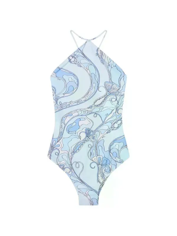 Emilio Pucci Orchidee-print Cross-strap Swimsuit - Blue