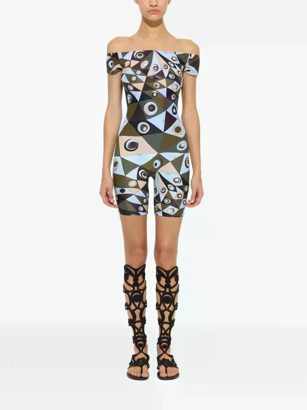 Emilio Pucci Occhi-print Off-the-shoulder Fitted Jumpsuit