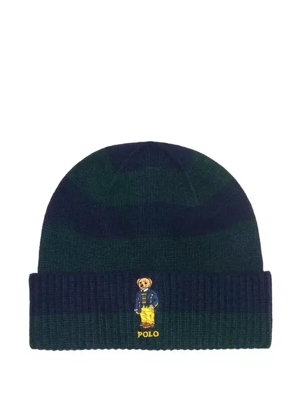 Polo Ralph Lauren Rugby Stripe Bear Beanie - Blue