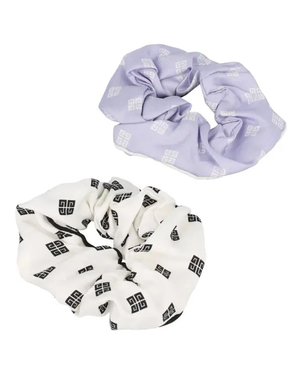 Givenchy Silk 4g Logo Scrunchie Set - White Lilac