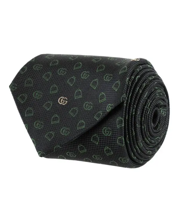 Gucci Silk Jacquard Neck Tie - Navy Blue Green
