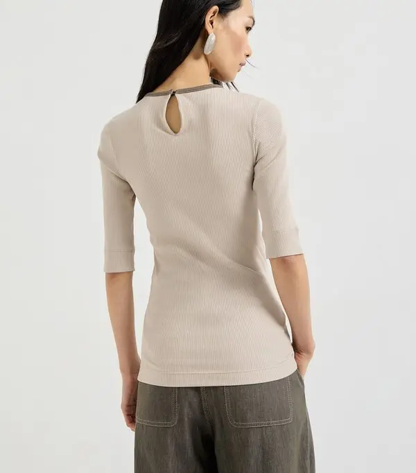 Brunello Cucinelli Stretch-cotton Ribbed T-shirt - Brown