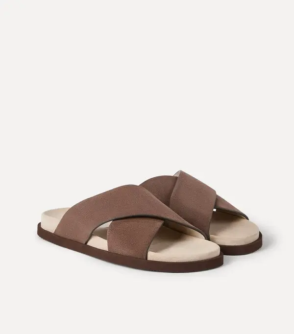 Brunello Cucinelli Suede Crossover Sandals - Brown