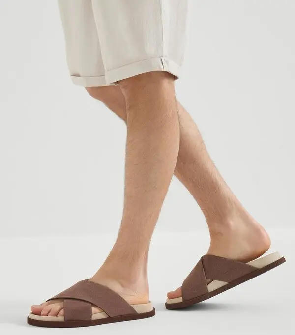 Brunello Cucinelli Suede Crossover Sandals - Brown