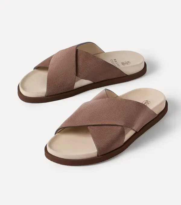 Brunello Cucinelli Suede Crossover Sandals - Brown