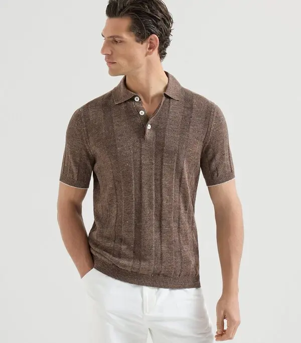 Brunello Cucinelli Linen-cotton Rib-knit Polo Shirt