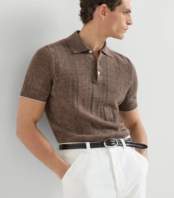 Brunello Cucinelli Linen-cotton Rib-knit Polo Shirt