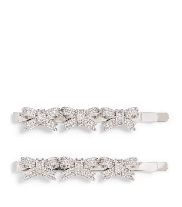SELF-PORTRAIT Crystal-embellished Bow Hair Slides - Silver