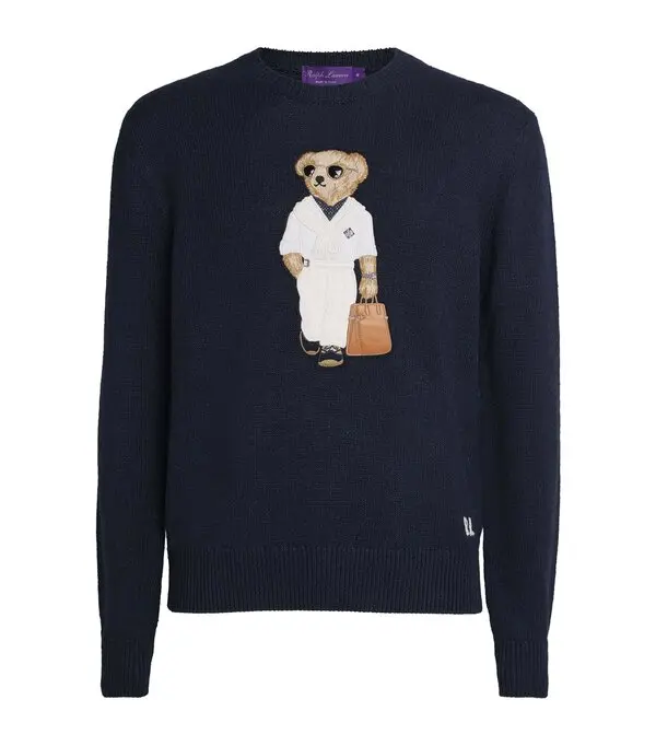 Ralph Lauren Purple Label Silk-linen Polo Bear Crewneck Sweater - Navy