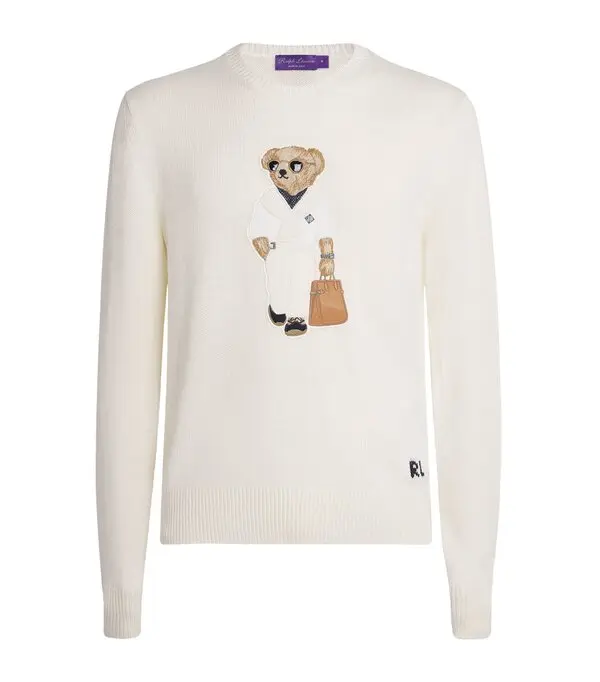 Ralph Lauren Purple Label Silk-linen Polo Bear Crew Neck Sweater - Ivory