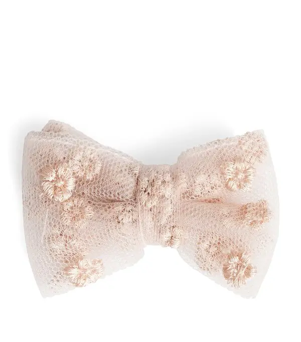 Bonpoint Embroidered Bow Hair Clip - Pink