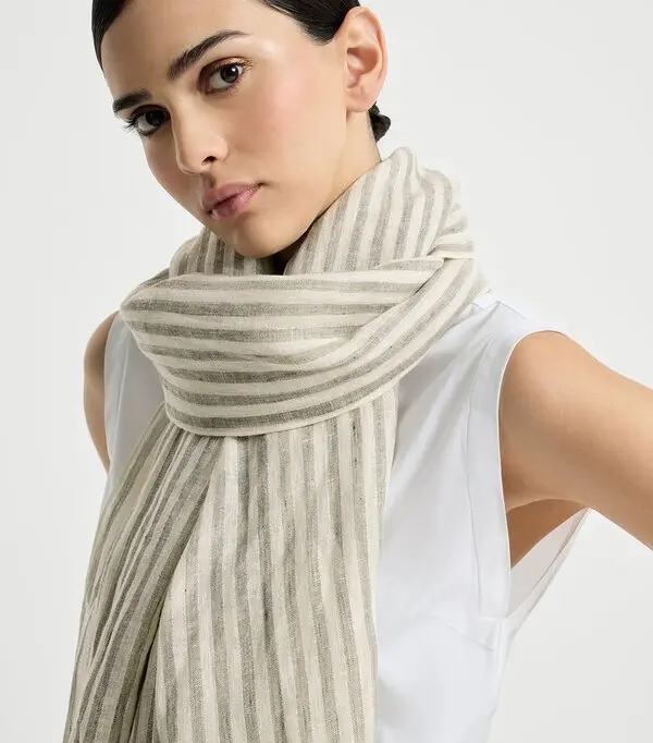 Brunello Cucinelli Linen-blend Stripe Scarf
