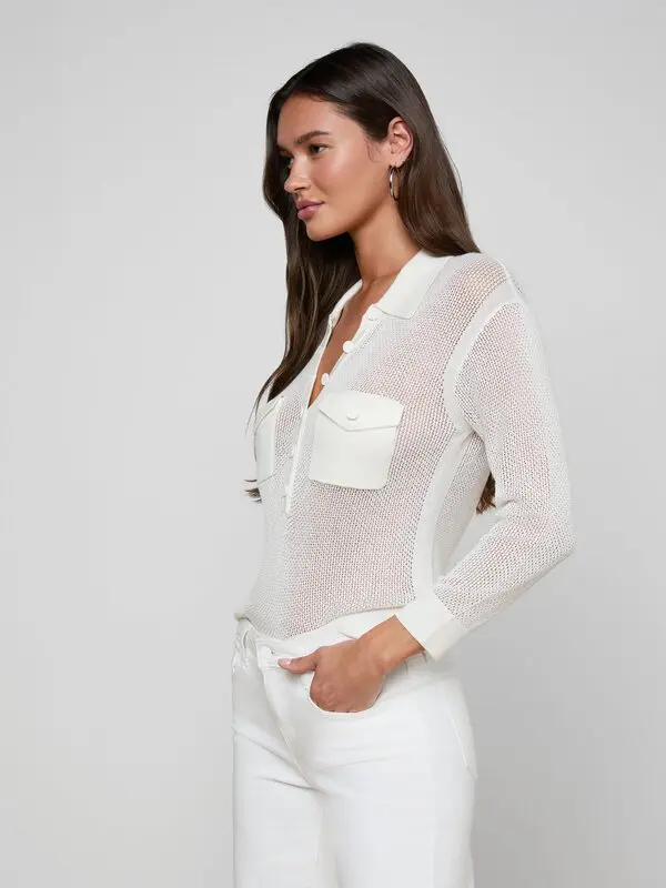 L'Agence Carine Pointelle Knit Top - Ivory